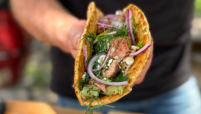 Mediterranean Lamb Loin Pita - Kamado Joe